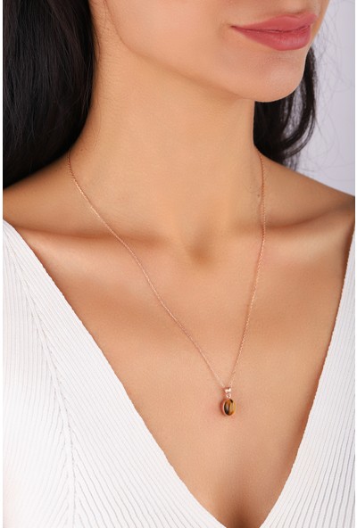 Doğal Kaplan Gözü Taşlı Gümüş Kolye Doğal Kaplan Gözü Taşlı Gümüş Kolye