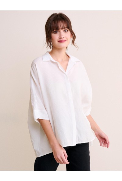 Jimmy Key Kadın Beyaz Bol Kesim Truvakar Kol Gömlek Jimmy Key Kadın Beyaz Bol Kesim Truvakar Kol Gömlek
