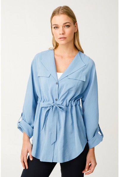 Ekol Kapak Cepli Kuşaklı Bluz Ekol Kapak Cepli Kuşaklı Bluz