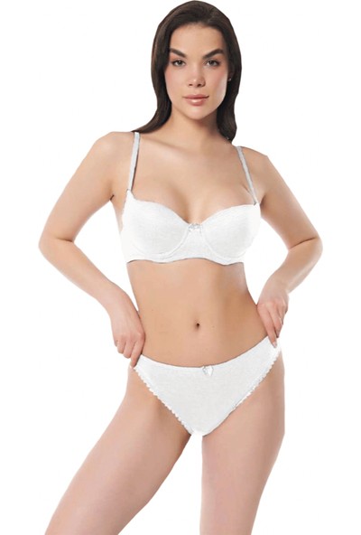 Karaz beyaz Askı Takçıkar Mikro Dolgulu Kadın Sütyen Takım