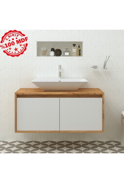 Roomart Ld7 Ayaksız 2 Kapaklı Lavabolu Ahşap-Mat Beyaz Mdf 100 cm Banyo Dolabı Roomart Ld7 Ayaksız 2 Kapaklı Lavabolu Ahşap-Mat Beyaz Mdf 100 cm Banyo Dolabı