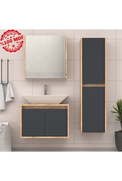 Banos Banyo Roomarttm7.3 Lavabolu Ahşap-Antrasit Mdf 65 cm Banyo Dolabı+Aynalı Banyo Üst Dolabı+Banyo Boy Dolabı BANOS1702 Banos Banyo Roomarttm7.3 Lavabolu Ahşap-Antrasit Mdf 65 cm Banyo Dolabı+Aynalı Banyo Üst Dolabı+Banyo Boy Dolabı BANOS1702