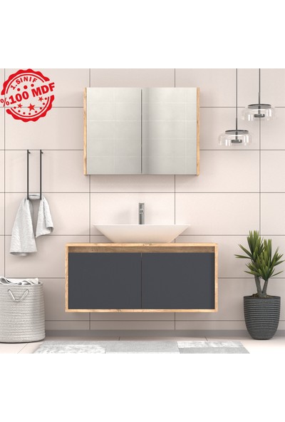 Roomart Tm7.2 Lavabolu Ahşap-Antrasit Mdf 100 cm Banyo Dolabı + Aynalı Banyo Üst Dolabı BANOS1709 Roomart Tm7.2 Lavabolu Ahşap-Antrasit Mdf 100 cm Banyo Dolabı + Aynalı Banyo Üst Dolabı BANOS1709