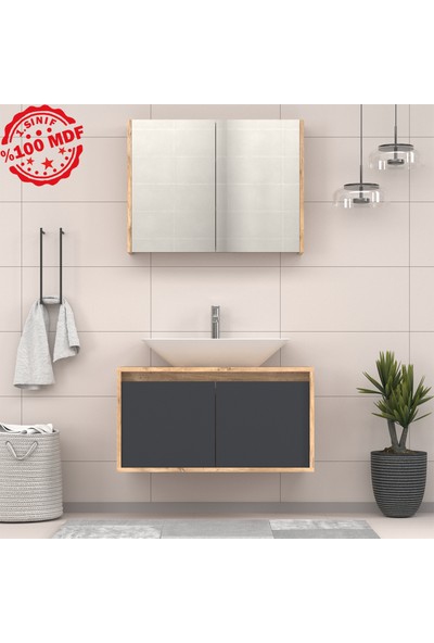 Banos Banyo Roomart Tm7.2 Ahşap-Antrasit Mdf 85 cm Banyo Dolabı + Aynalı Banyo Üst Dolabı BANOS1710 Banos Banyo Roomart Tm7.2 Ahşap-Antrasit Mdf 85 cm Banyo Dolabı + Aynalı Banyo Üst Dolabı BANOS1710