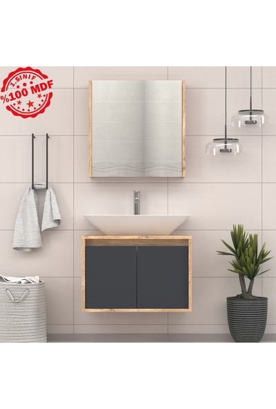 Roomart Tm7.2 Lavabolu Ahşap-Antrasit Mdf 65 cm Banyo Dolabı + Aynalı Banyo Üst Dolabı BANOS1711 Roomart Tm7.2 Lavabolu Ahşap-Antrasit Mdf 65 cm Banyo Dolabı + Aynalı Banyo Üst Dolabı BANOS1711