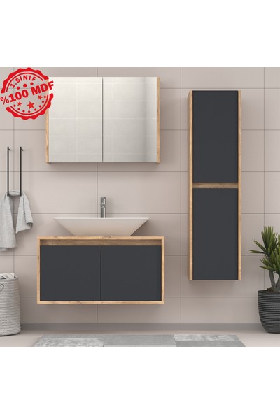 Roomarttm7.3 Lavabolu Ahşap-Antrasit Mdf 85 cm Banyo Dolabı+ Aynalı Banyo Üst Dolabı+Boy Dolabı BANOS1701 Roomarttm7.3 Lavabolu Ahşap-Antrasit Mdf 85 cm Banyo Dolabı+ Aynalı Banyo Üst Dolabı+Boy Dolabı BANOS1701