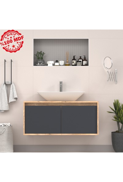 Banos Banyo Roomart Ld7 Ayaksız 2 Kapaklı Lavabolu Ahşap-Antrasit Mdf 100 cm Banyo Dolabı BANOS1703 Banos Banyo Roomart Ld7 Ayaksız 2 Kapaklı Lavabolu Ahşap-Antrasit Mdf 100 cm Banyo Dolabı BANOS1703