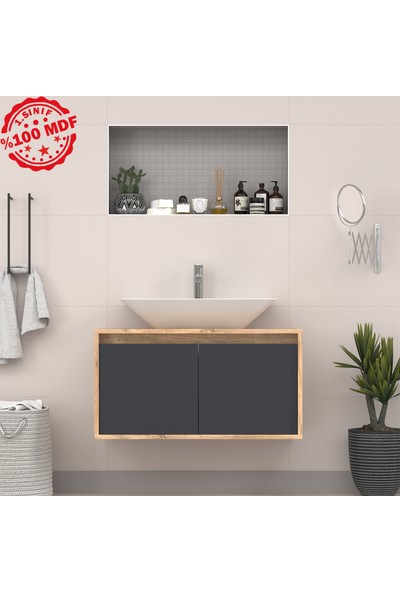 Roomart Ld7 Ayaksız 2 Kapaklı Lavabolu Ahşap-Antrasit Mdf 85 cm Banyo Dolabı BANOS1706 Roomart Ld7 Ayaksız 2 Kapaklı Lavabolu Ahşap-Antrasit Mdf 85 cm Banyo Dolabı BANOS1706
