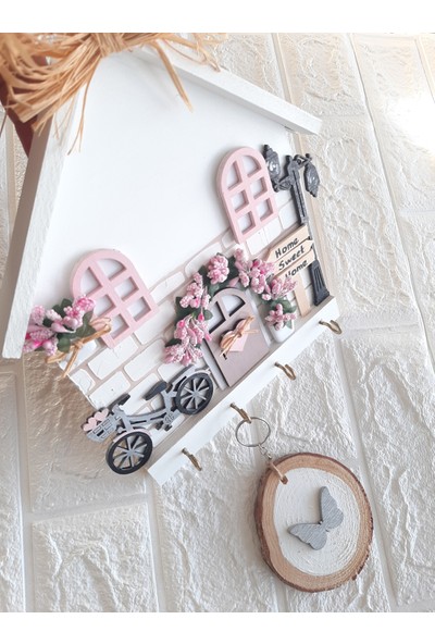 Soft Pudra Pencereli 23 x 25 Ahşap Mdf Anahtarlık Askısı