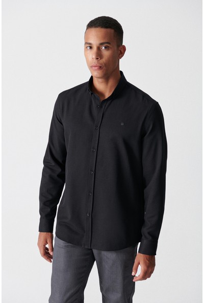 Avva Erkek Siyah Oxford Düğmeli Yaka Regular Fit Gömlek E002000 Avva Erkek Siyah Oxford Düğmeli Yaka Regular Fit Gömlek E002000