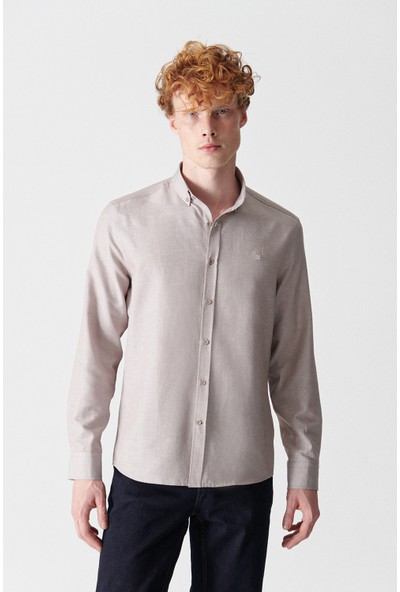 Avva Erkek Bej Oxford Düğmeli Yaka Regular Fit Gömlek E002000 Avva Erkek Bej Oxford Düğmeli Yaka Regular Fit Gömlek E002000