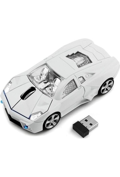 Optik Mouse 2.4ghz Ergonomik Kablosuz Lambo Araba Şeklinde Beyaz Optik Mouse 2.4ghz Ergonomik Kablosuz Lambo Araba Şeklinde Beyaz