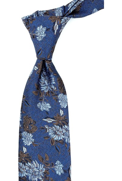 La Pescara Mavi Çiçek Desen Mendilli Klasik Kravat KK10921