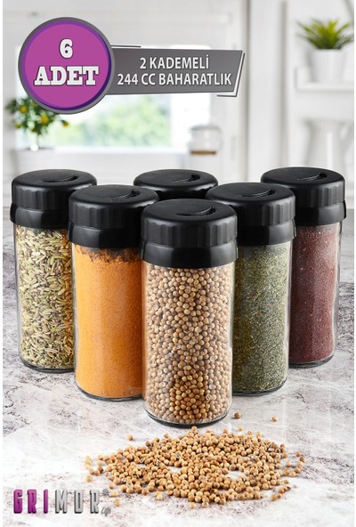 Grimor Life 6 Adet Büyük Boy 2 Kademeli Dönebilen Kapaklı Cam Baharatlık (244CC) Grimor Life 6 Adet Büyük Boy 2 Kademeli Dönebilen Kapaklı Cam Baharatlık (244CC)