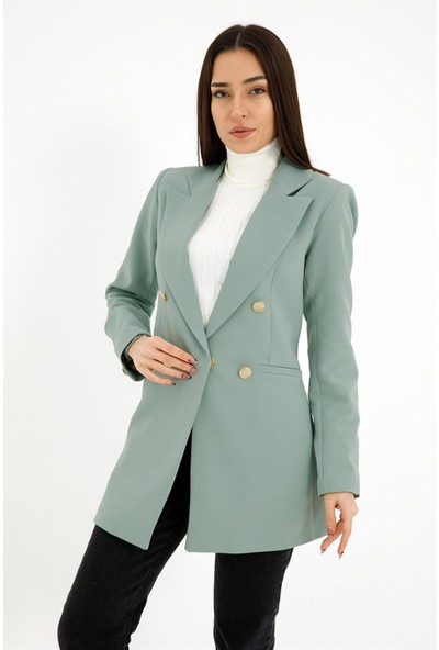 VprModa Omuzları Vatkalı Önü Çıtçıtlı Atlas Kumaş Kadın Blazer Ceket - Mint Yeşili VprModa Omuzları Vatkalı Önü Çıtçıtlı Atlas Kumaş Kadın Blazer Ceket - Mint Yeşili
