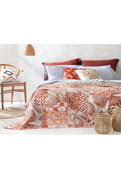 English Home Golden Orient King Size Çok Amaçlı Örtü 240X220 cm Mercan