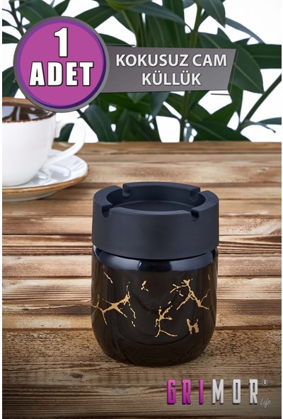 Grimor Life Siyah Mermer Desenli Dekoratif Cam Kokusuz Küllük Grimor Life Siyah Mermer Desenli Dekoratif Cam Kokusuz Küllük