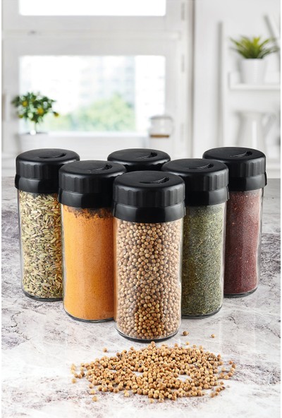 Grimor Life 6 Adet Büyük Boy 2 Kademeli Dönebilen Kapaklı Cam Baharatlık (244CC) Grimor Life 6 Adet Büyük Boy 2 Kademeli Dönebilen Kapaklı Cam Baharatlık (244CC)