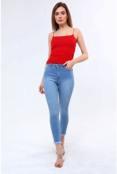 Siyezen Kadın Yüksel Bel Paçası Püsküllü Jean Kot Pantolon Mavi Siyezen Kadın Yüksel Bel Paçası Püsküllü Jean Kot Pantolon Mavi