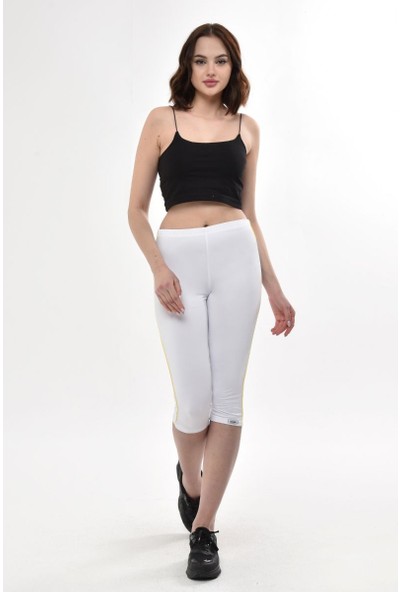 Siyezen Kadın Yanları Çizgili Kapri Tayt Sarı