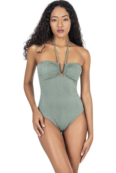 Endeep Kadın V Aksesuarlı Mayo Yeşil 22048- Endeep Kadın V Aksesuarlı Mayo Yeşil 22048-