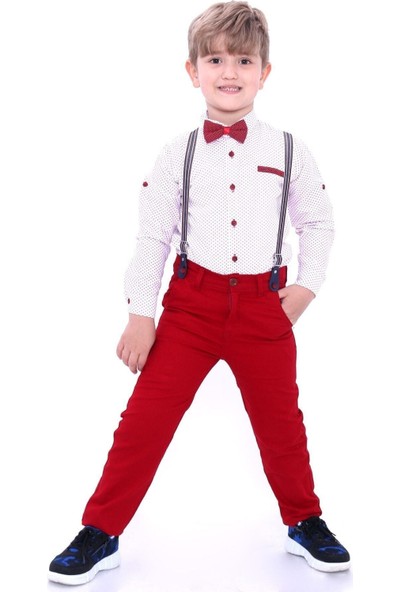 Erkek Çocuk Gömlekli Askılı Takım Bordo 7271-