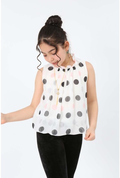 Kız Çocuk Şifon Kumaş Astarlı Kolsuz Bel Lastikli Bluz Gömlek