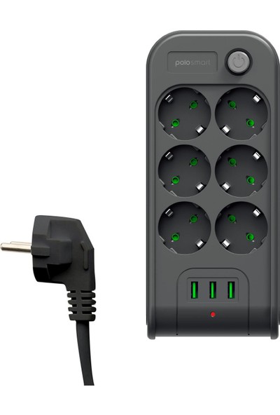 Polosmart MP10 Termal Akım Korumalı 6'lı Uzatma Kablosu 2m Siyah Polosmart MP10 Termal Akım Korumalı 6'lı Uzatma Kablosu 2m Siyah