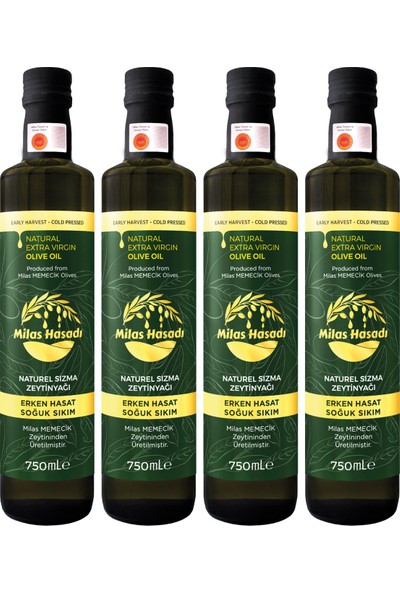 Erken Hasat Soğuk Sıkım Zeytinyağı 750 ml (4'lü Set) Erken Hasat Soğuk Sıkım Zeytinyağı 750 ml (4'lü Set)