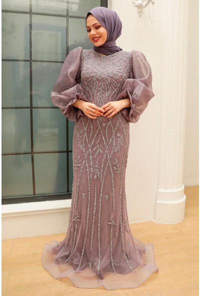 Neva Style Tesettürlü Abiye Elbise - Boncuk Işlemeli Balık Lila Tesettür Abiye Elbise 8321LILA Neva Style Tesettürlü Abiye Elbise - Boncuk Işlemeli Balık Lila Tesettür Abiye Elbise 8321LILA