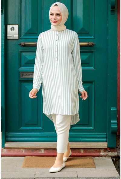 Neva Style - Çizgili Mint Tesettür Tunik 1165MINT Neva Style - Çizgili Mint Tesettür Tunik 1165MINT