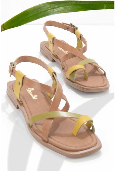 Bambi Sarı Yeşil Leather Kadın Sandalet K056850412