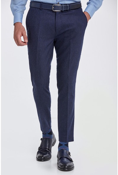 Kaşmir Karışımlı Lacivert Flanel Chino Pantolon