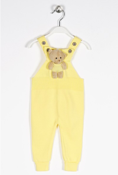 Zepkids Kız Çocuk Askısı Düğmeli Önü Ayıcıklı Pantolonlu Salopet 1-4 Yaş