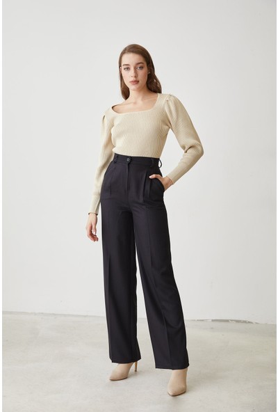 Lime Moda Palazzo Pantolon-Siyah