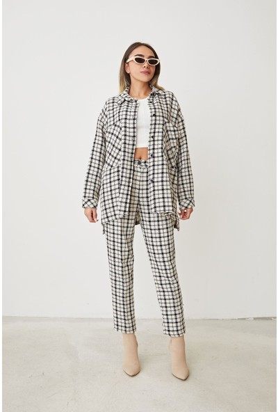 Lime Moda Cep Detay Ikili Takım-Ekru