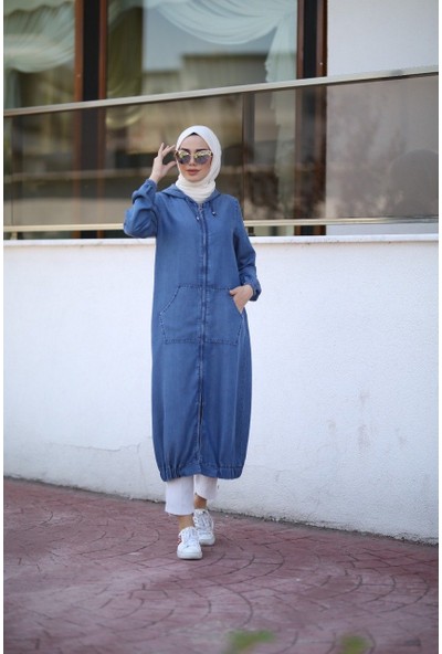 Neways Kapşonlu Fermuarlı Tunik Mavi Neways 6475