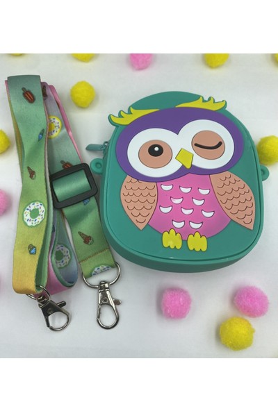 Luxaccessories Baykuşlu Silikon Dokulu Kız Çocuk Çantası, Cüzdan