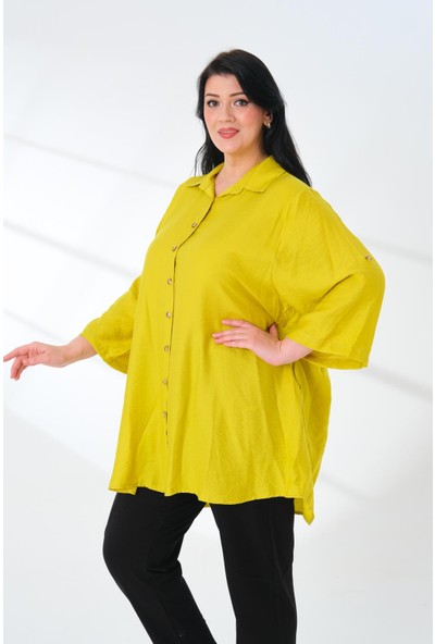Lady Majestic Yandan Cepli Truvakar Kol Büyük Beden Kadın Gömlek 44108