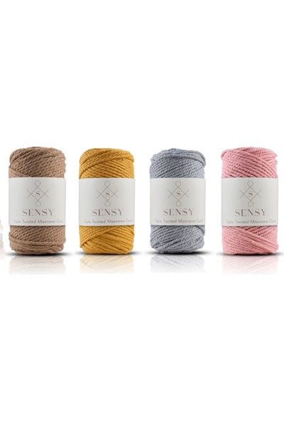 Sensy Premium 3 Büküm Makrome Ipi 3mm Üç Büküm Taranan Makrome Halat Ip 4lü Set Sütlü Kahve-Hardal-Açık Gri-Somon Sensy Premium 3 Büküm Makrome Ipi 3mm Üç Büküm Taranan Makrome Halat Ip 4lü Set Sütlü Kahve-Hardal-Açık Gri-Somon