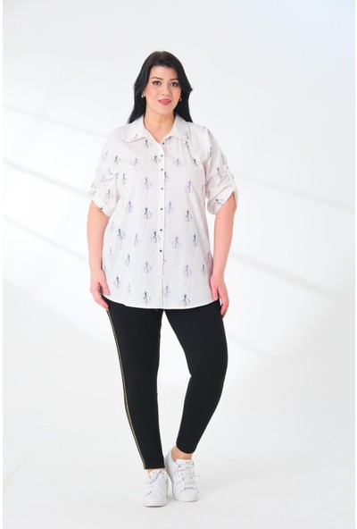 Lady Majestic Farklı Desenli Büyük Beden Kadın Gömlek 44103