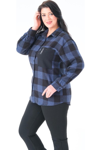 Lady Majestic Kareli Uzun Kol Büyük Beden Kadın Gömlek 44084