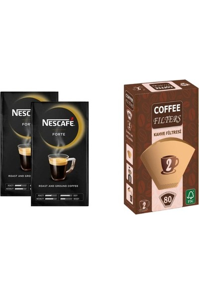 Nescafe Forte Öğütülmüş Kahve 500 gr x 2 + Filitre Kahve Kağıdı No:2 80'li