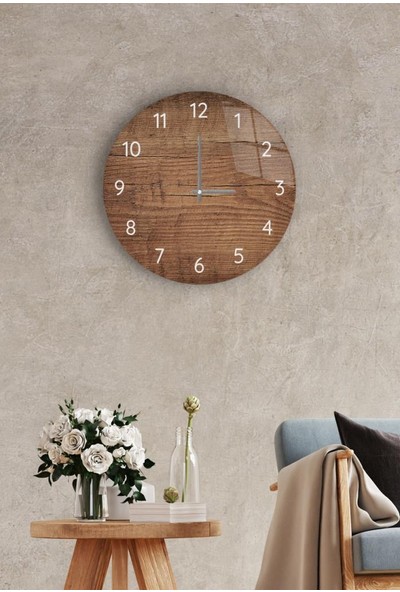 Saban Çap 37 cm Koyu Ahşap Dekoratif Cam Saat