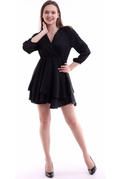 Ona Avc Kruvaze Yaka Eteği Volanlı Saten Abiye Elbise Ona Avc Kruvaze Yaka Eteği Volanlı Saten Abiye Elbise