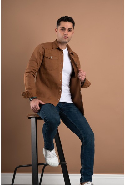 Akçaylar Çıt Çıtlı Regular Fit Cepli Renkli Erkek Kot Gömlek