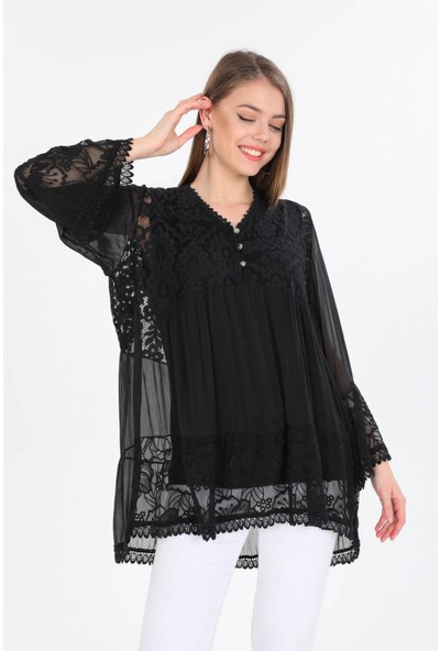 Luisido Kadın Siyah Pembe Italyan Yakası Düğmeli Dantel Detaylı Astarlı Ipek Bluz Luisido Kadın Siyah Pembe Italyan Yakası Düğmeli Dantel Detaylı Astarlı Ipek Bluz