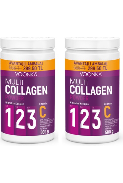 Voonka Multi Collagen Powder 500 gr 2 Kutu Voonka Multi Collagen Powder 500 gr 2 Kutu