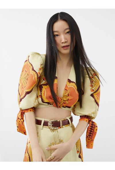 Nocturne Desenli Büzgü Detaylı Crop Top Nocturne Desenli Büzgü Detaylı Crop Top