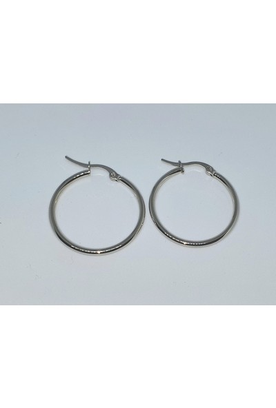 Çocukla Anne Gümüş Renk Paslanmaz Çelik Halka Küpe 30MM (Çift)